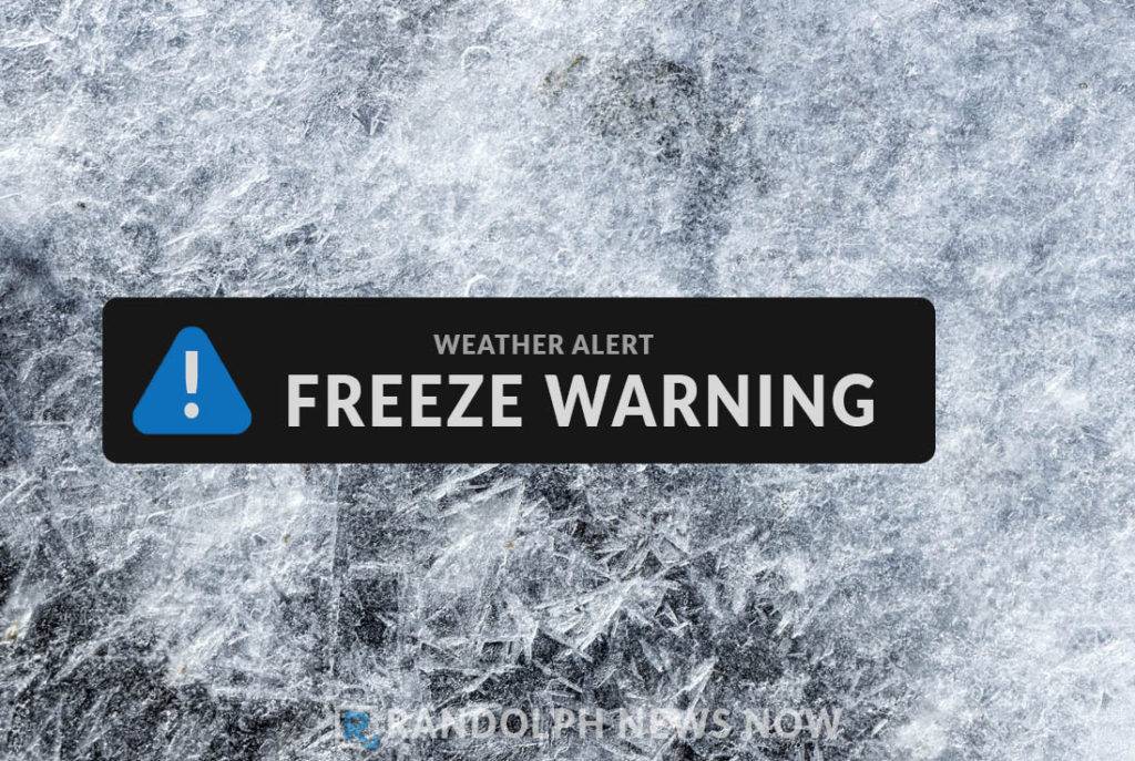 NWS Warns of Freezing Conditions in Randolph County for Tuesday Night