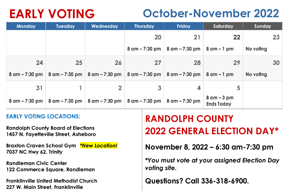 Randolph County Early Voting Schedule